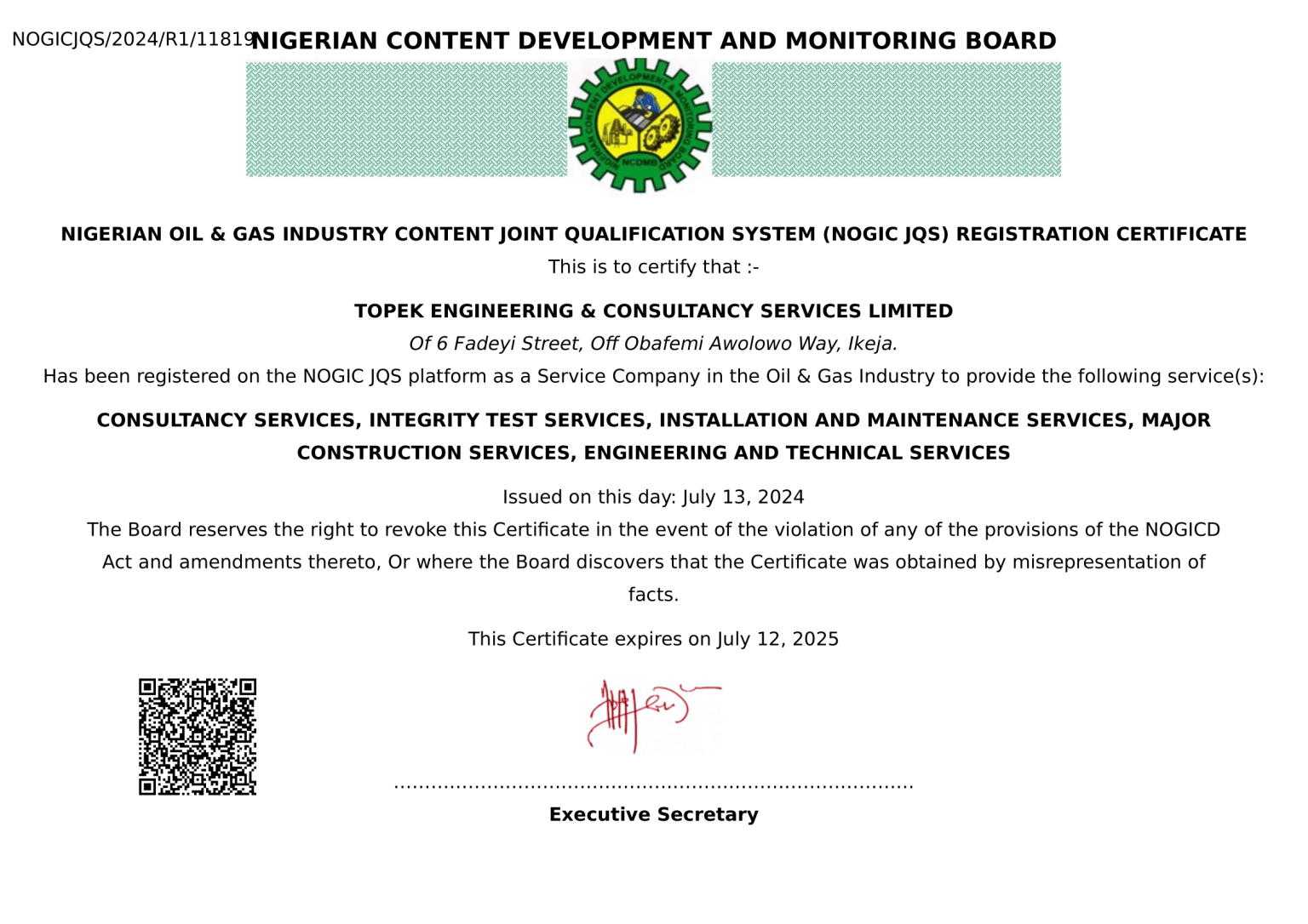 Our Certifications – Topek